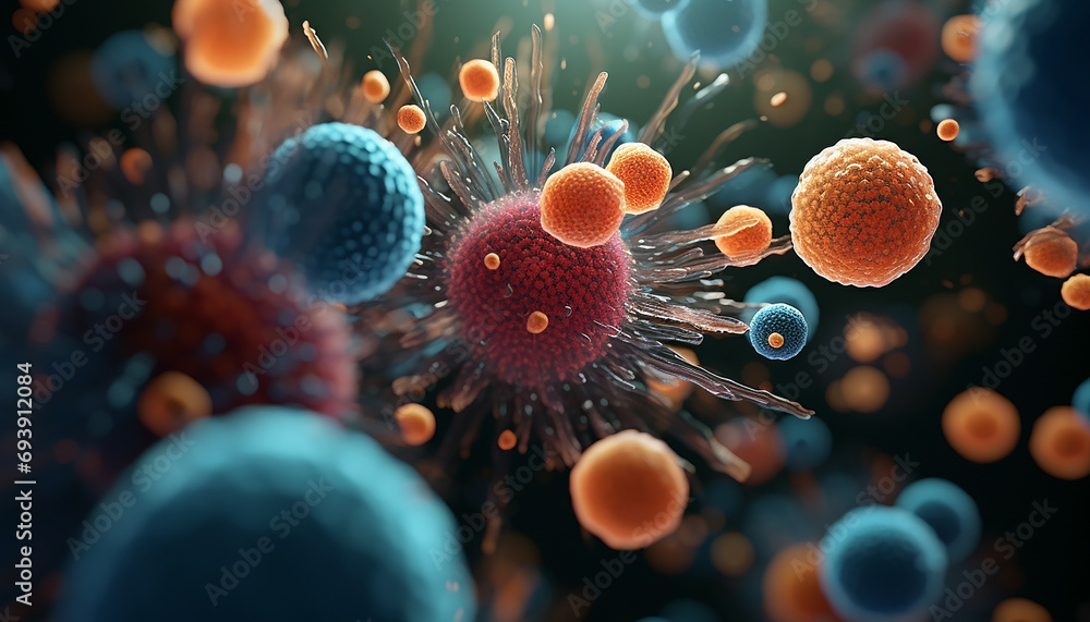 3d render Representation of microorganisms background, Stock ...