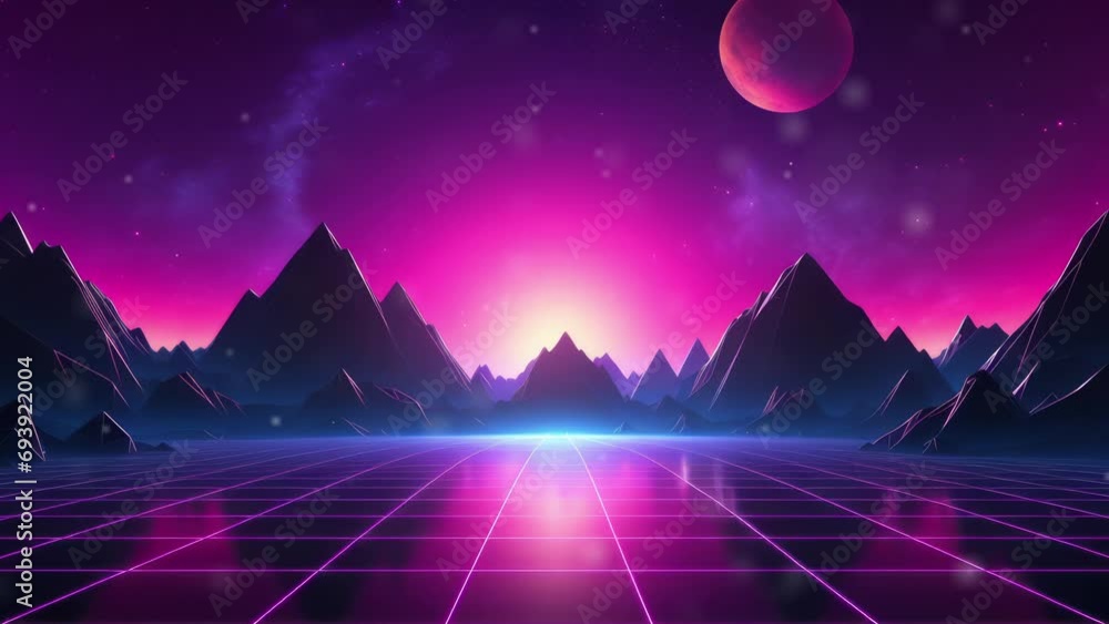 Synthwave tech Retrowave synthwave rave vapor party background with ...