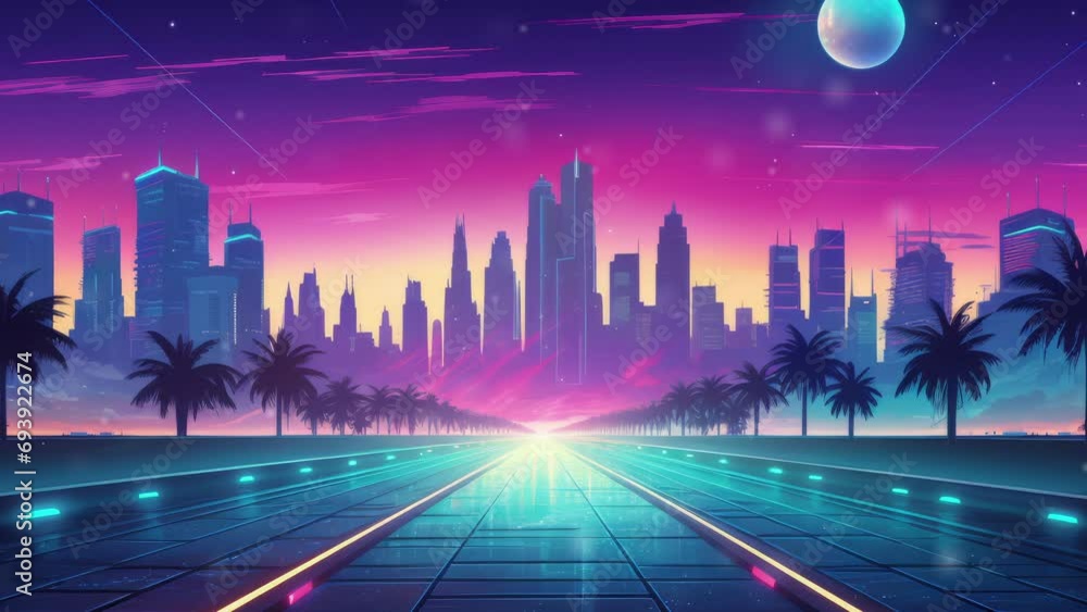 Synthwave tech Vintage inspired scenery in style of 80s. Grid backdrop ...