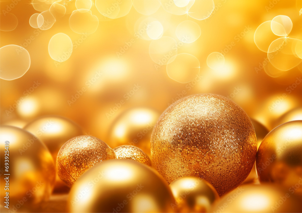 gold background with christmas ornaments and foil, golden background ...