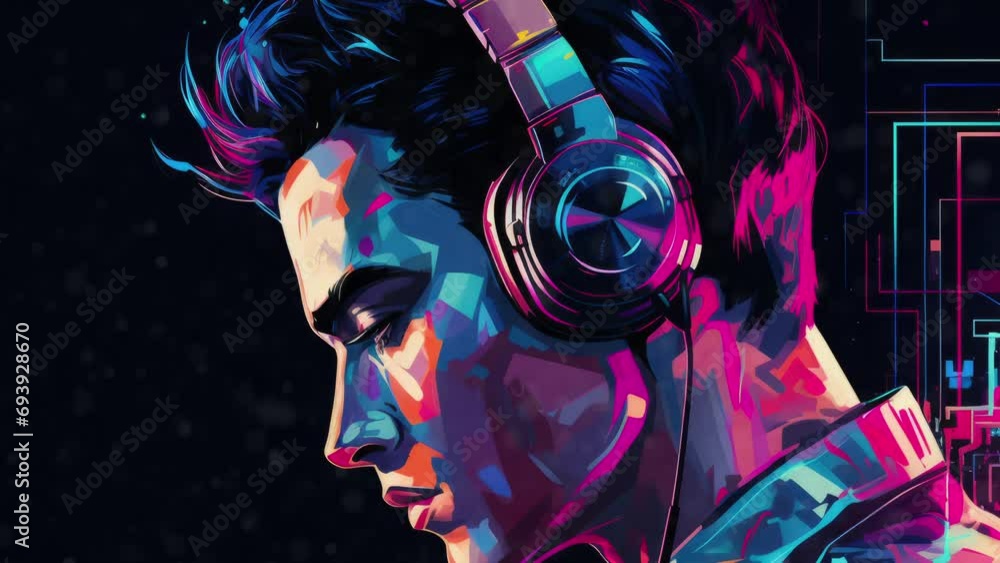 Synthwave tech futuristic shiny holographic head of a man with ...