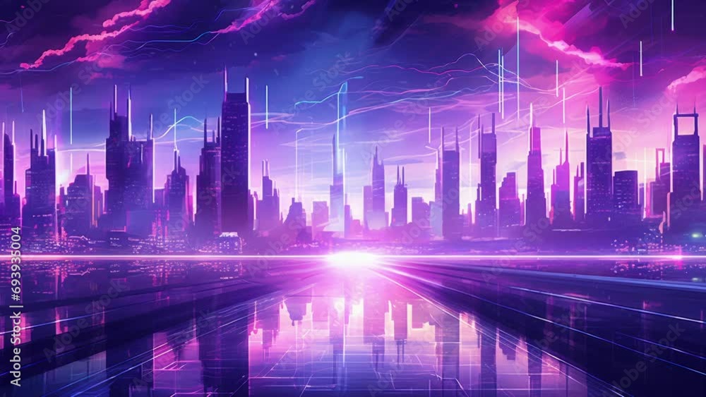 Synthwave tech AI Generated.. Neone glowing pink purple city urban ...
