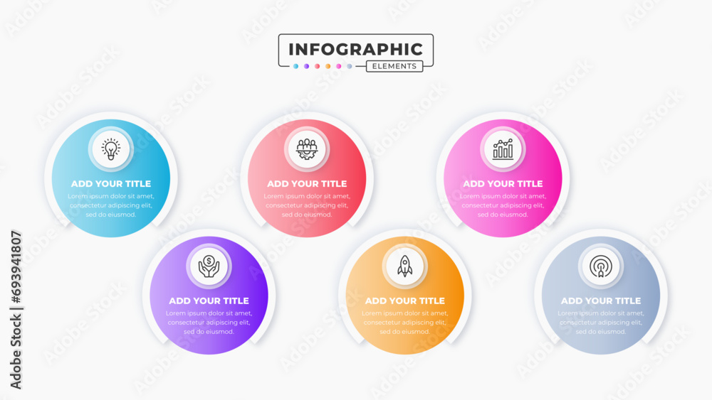 Vector circle infographic design template with icons and six options or ...