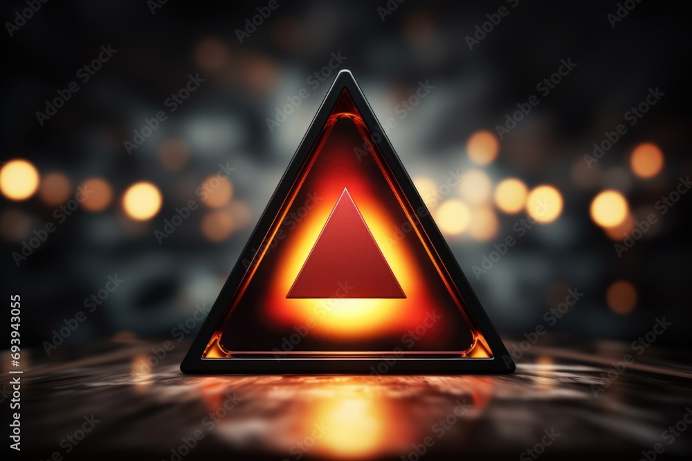 A triangle with a red light inside. Can be used to represent caution ...