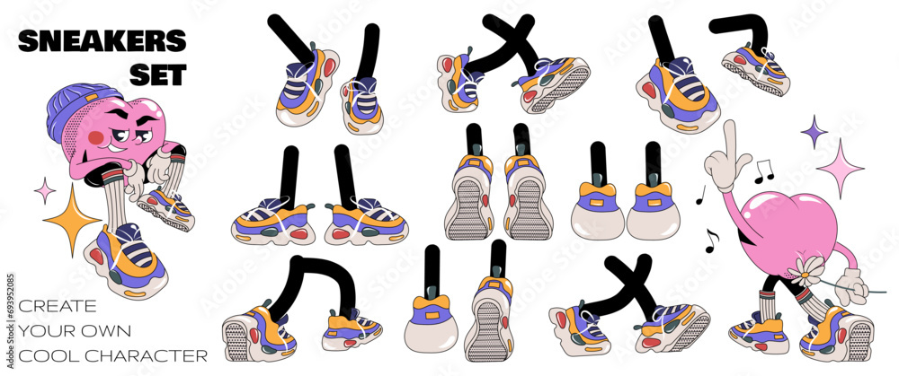 Vetor de Cool trendy feet and boot vector collection. Cartoon feet in ...