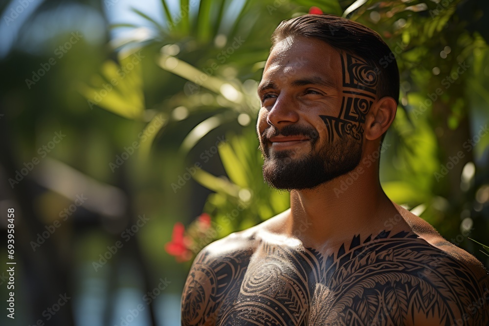 Maori tattoo in Polynesian style on a muscular and athletic man's body ...