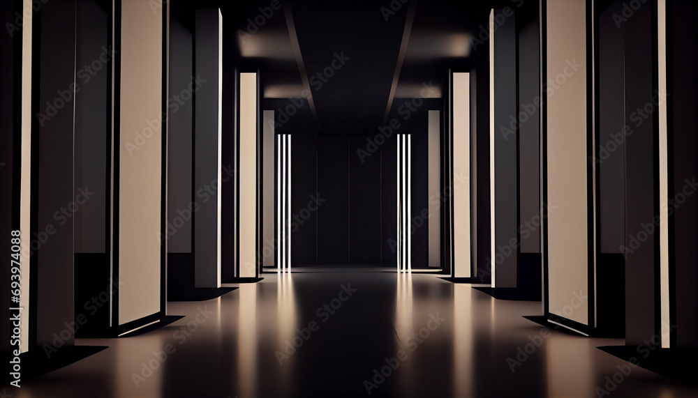 Futuristic 3d corridor with pillars and light. Design clean and ...
