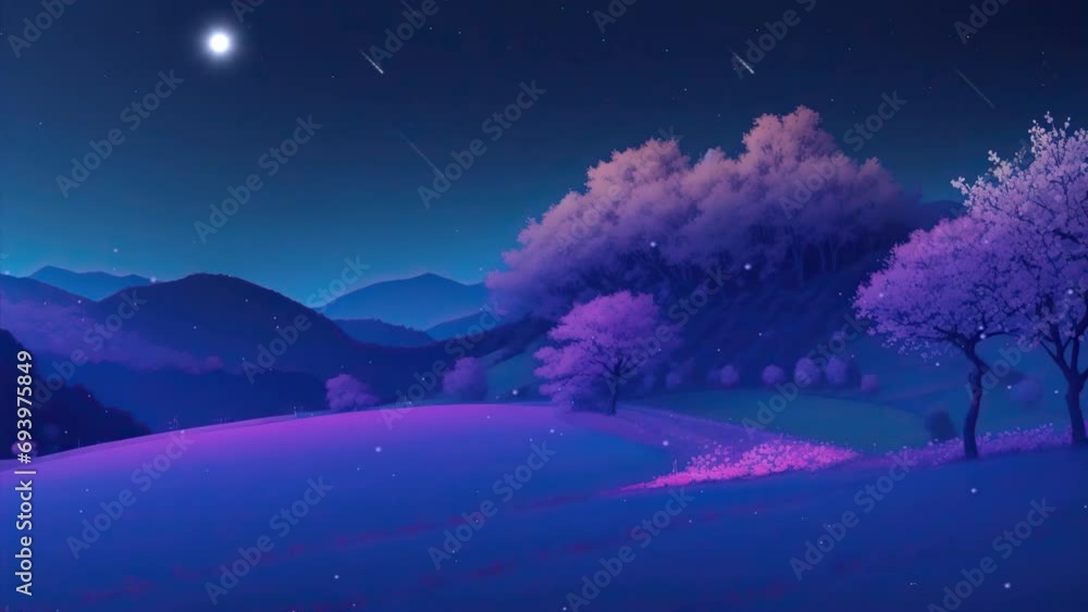 Vidéo Stock Sky tropical tree field in Moonlight. Silhouette tree pink ...