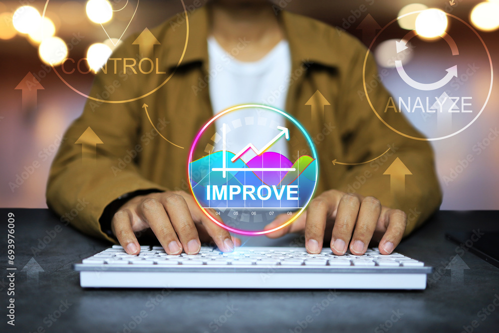 Improvement on six sigma concept with hand touch on keyboard starting ...