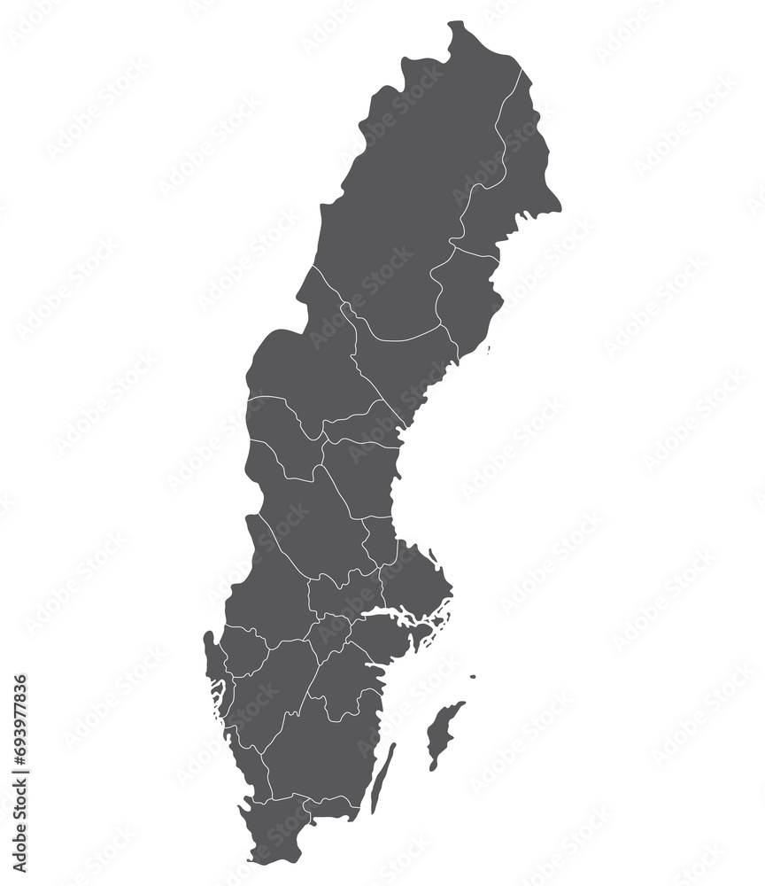 Poster Map of Sweden. Sweden provinces map in grey color – Wall Art ...
