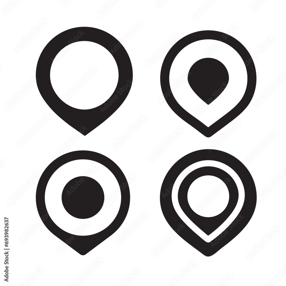 A set of marks on a geolocation map. point location icon on map icon ...