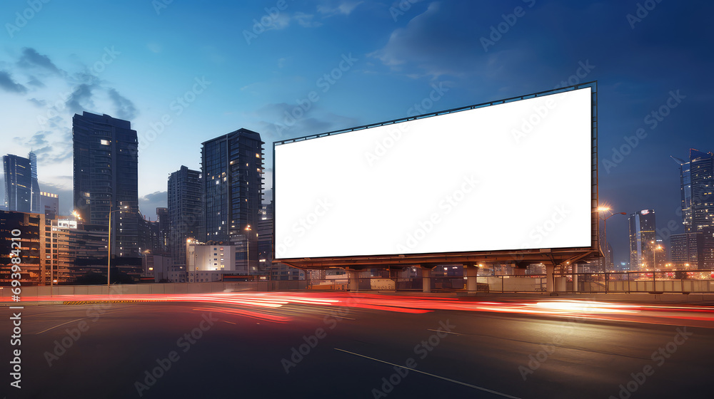 An empty huge poster mockup on the roof of a mall; white template ...