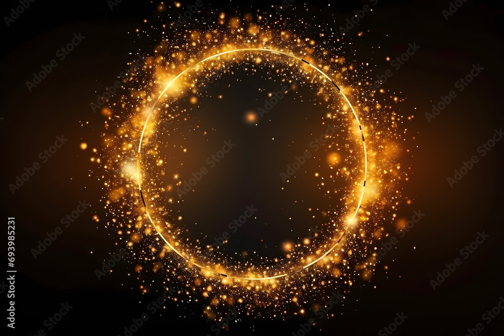 Gold glitter circle of light shine sparkles and golden spark particles ...