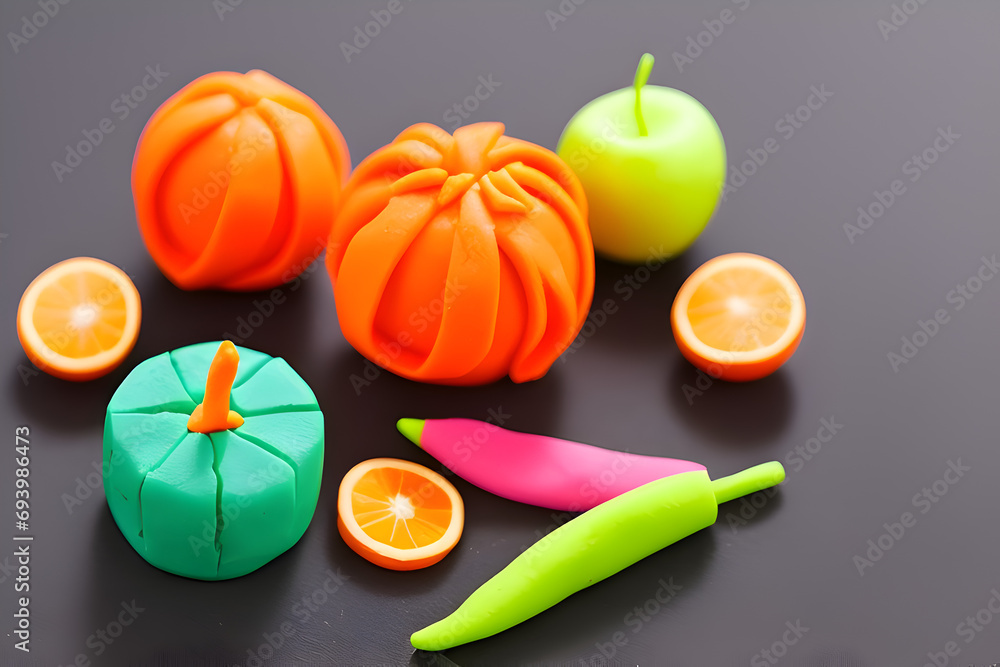 vegetables and fruits. colorful design play dough. Handmade clay ...