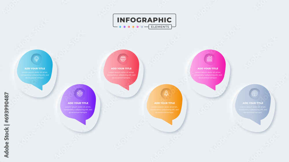 Vector speech bubble infographic design template with icons and six ...
