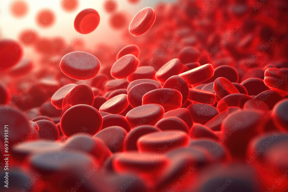 Erythrocytes, particles of human blood in motion in an artery, part of ...