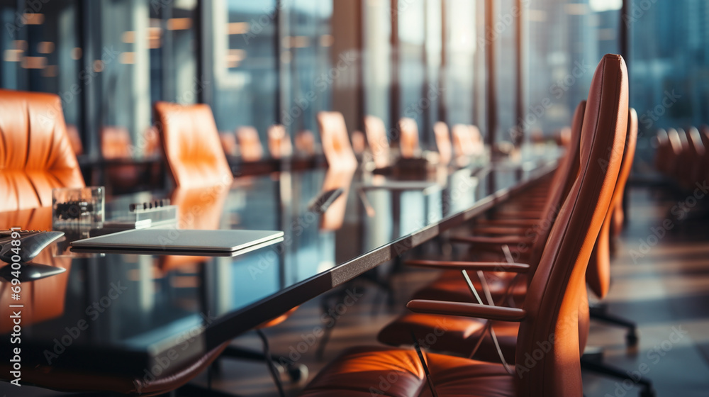 wide background image, view from side of office meeting table with ...