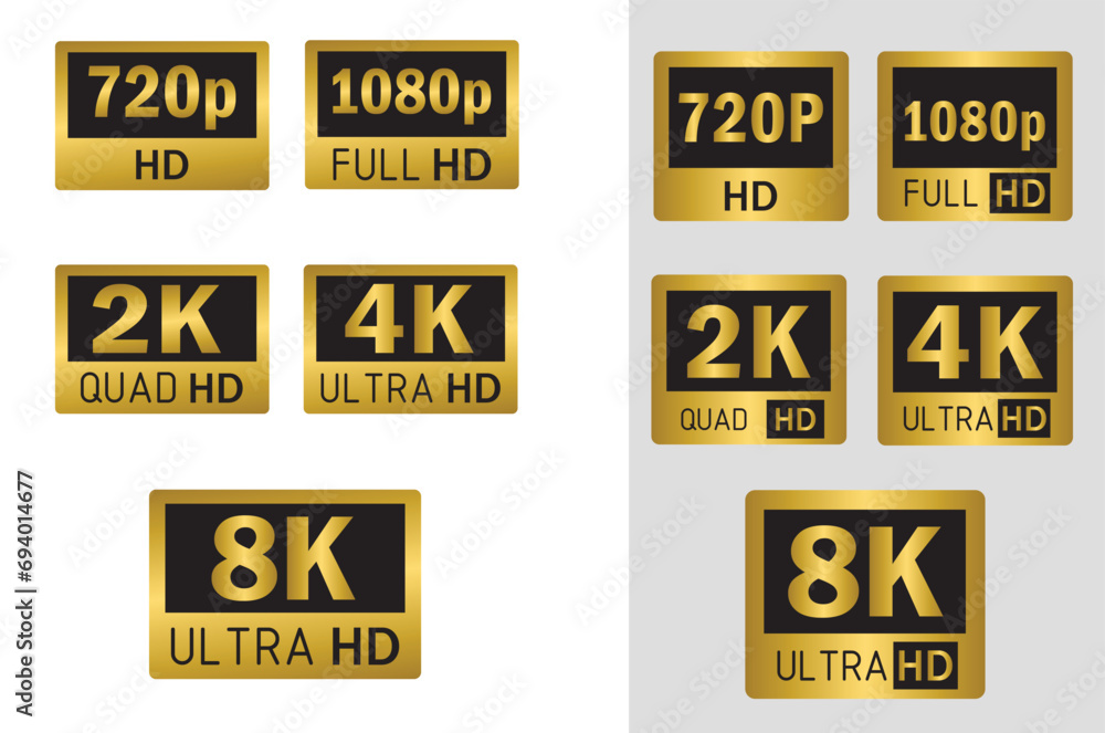 8k ultra hd, 4k ultra hd , 2k quad hd , 1080 full hd and 720 hd ...