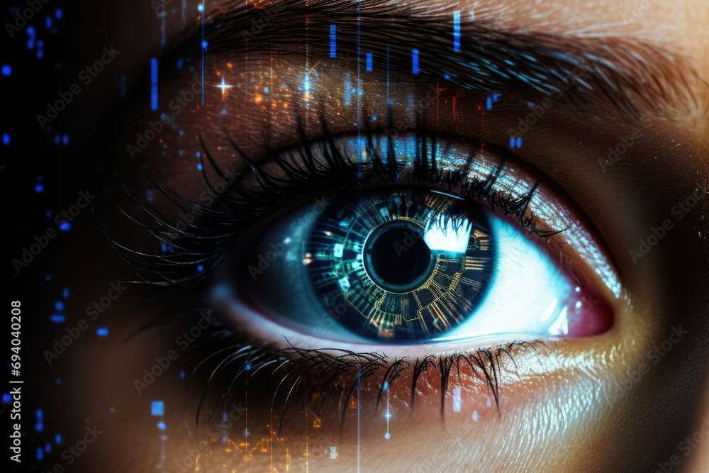 Digital woman vision technology concept human eye identification ...