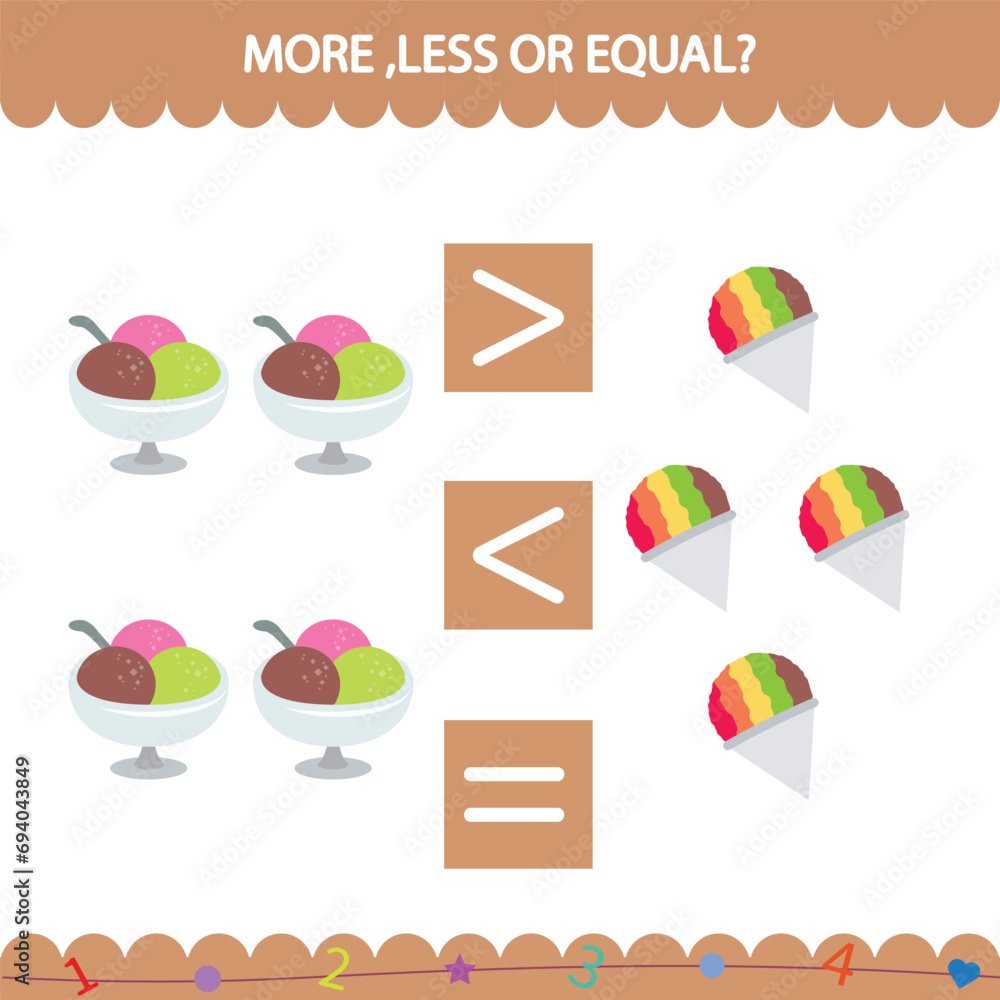 Vector education game for children more less or equal count the amount ...