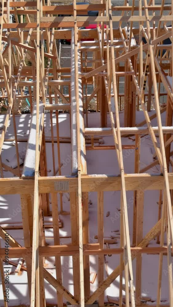 Vidéo Stock When new home was being constructed wooden beam stick ...