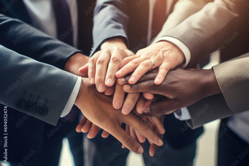 Group of business people putting their hands together, Business putting ...