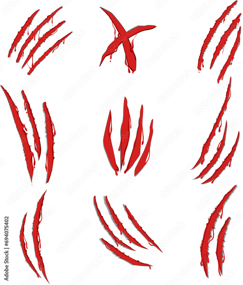 claw scratch set cartoon. animal cat, slash texture, nail paper claw ...