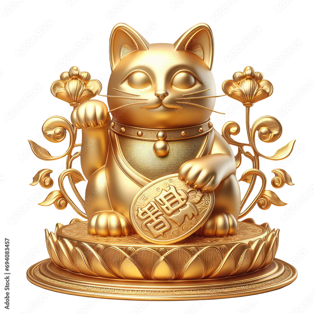 Maneki-neko money cat isolated on transparent background. Japanese cats ...