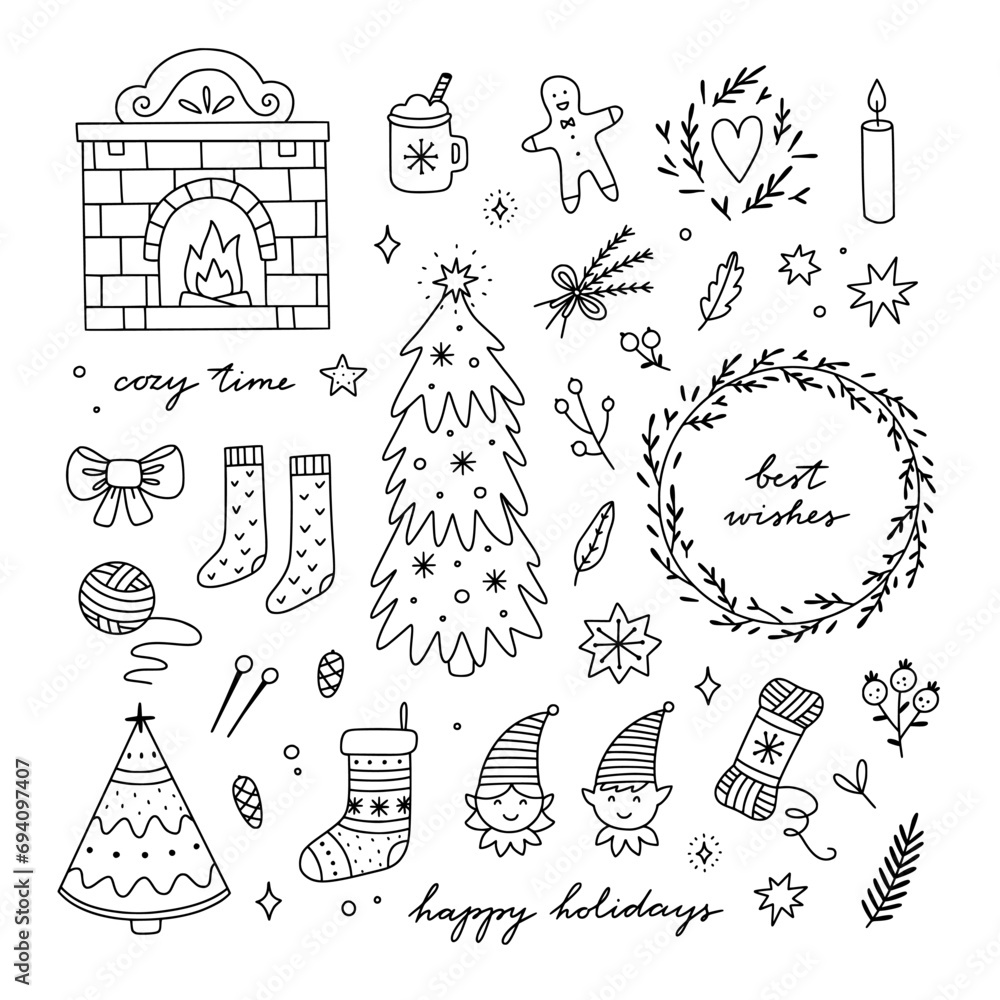 Christmas clipart. Hand drawn vector winter doodles. Holiday ...
