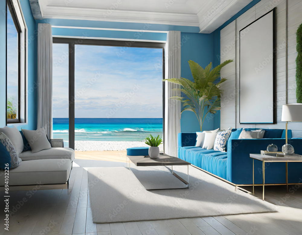 living room interior deisgn with coastal interiod design style white ...