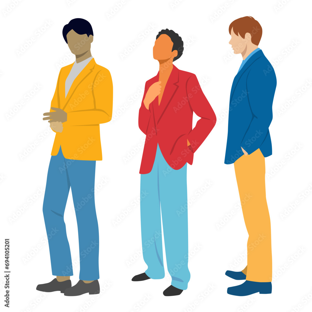 Set of young two men and woman , different colors, cartoon character ...