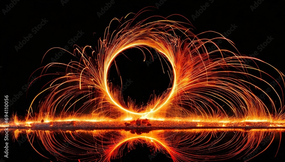 pure circle fire with sparks abstract fire ring of fire flame fireworks ...