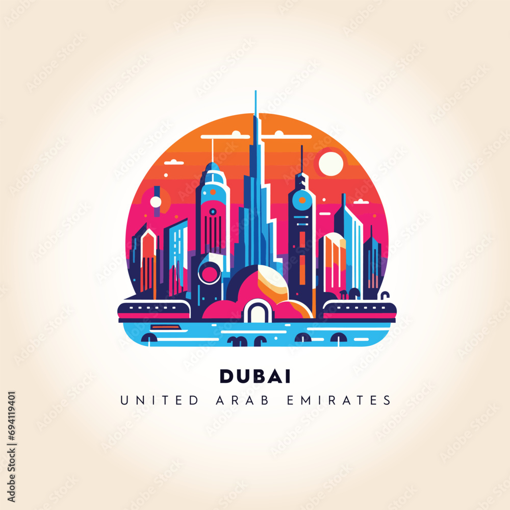 Dubai Modernity: Vibrant Vector Skyline with Iconic UAE Landmarks Stock ...