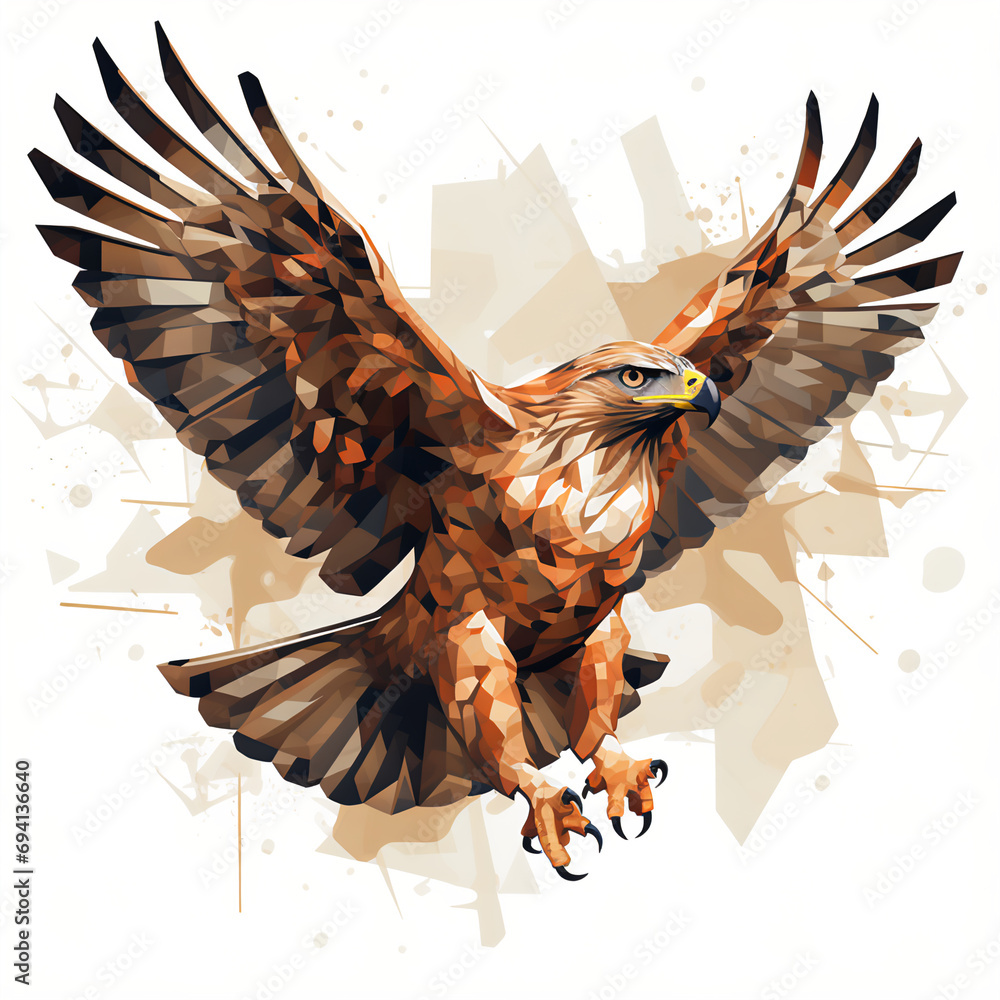 Dynamic Hawk Illustration in Flat Color Palette: A Striking Depiction ...