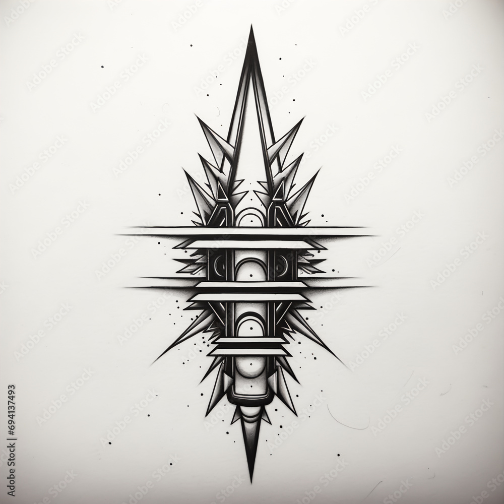 Contemporary Tribal Aesthetics: Dynamic Spiky Tattoo Design with Ladder ...