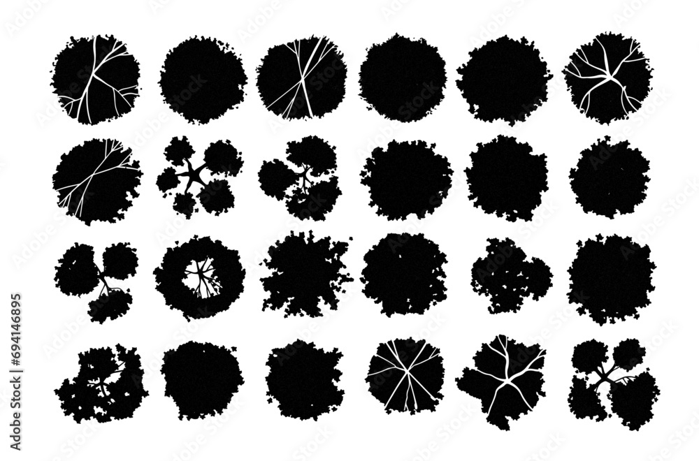 silhouette, vector tree top view isolated on white background for ...