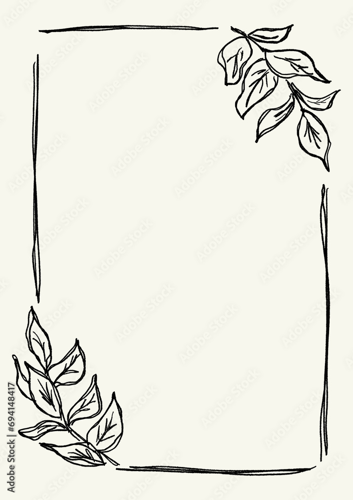 Plantilla de marco con lineas y ramas estilo garabato. Marco en ...