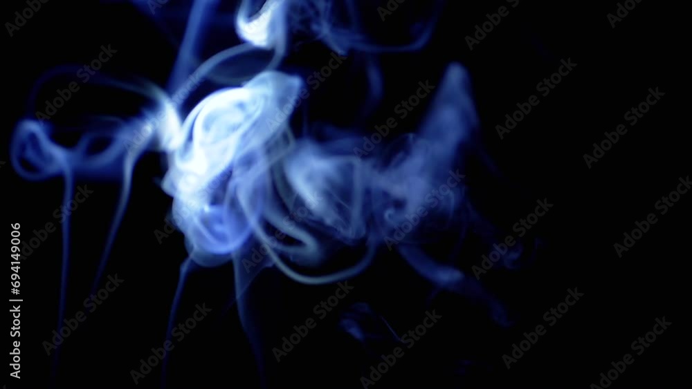 Thin Curls of Blue Smoke Rise Up, Filling Empty Space. Black Background ...