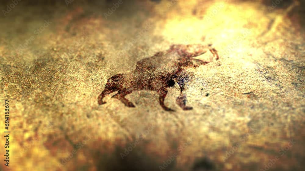 Camera pans over Ancient Cave Painting of a Smilodon or Sabertooth ...
