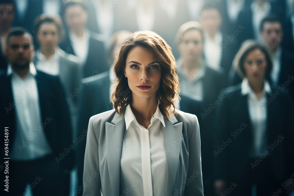 Standing out from the crowd concept with well dressed woman rising ...