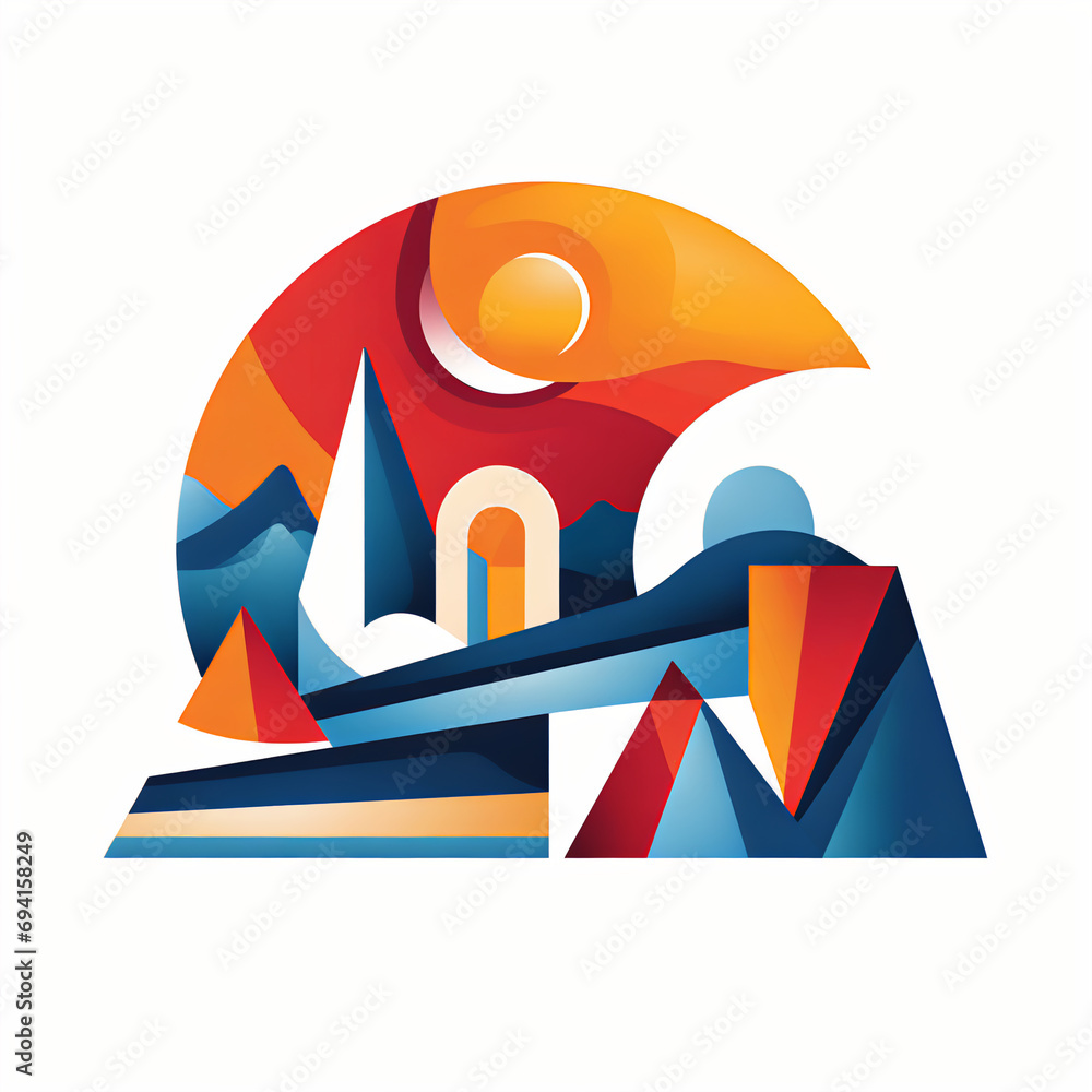 Cubist Landscape Logo: Picasso Inspired Design with Bold Angular Lines ...