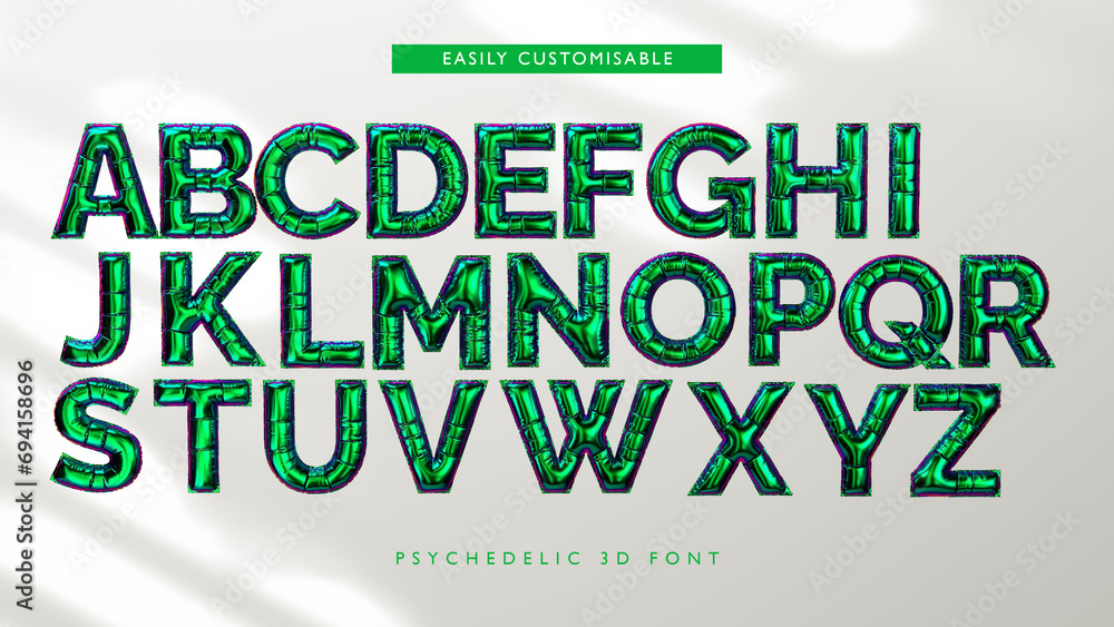 English alphabet letters, 3d inflated letters, Bright metallic 3D ...