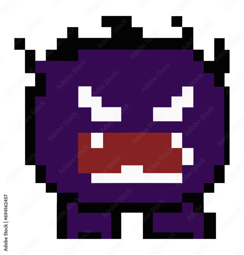 purple monster ball pixel art stylized animated 8 bit 16 bit 32 bit ...