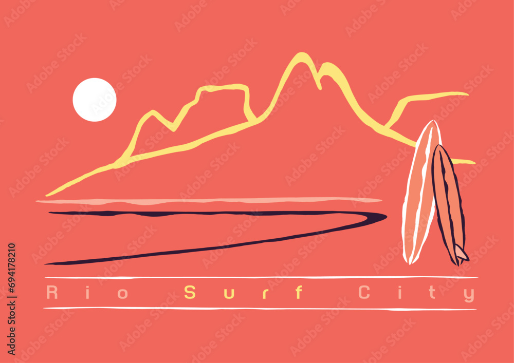 Beautiful vector illustration of Rio de Janeiro coastal landscape with ...