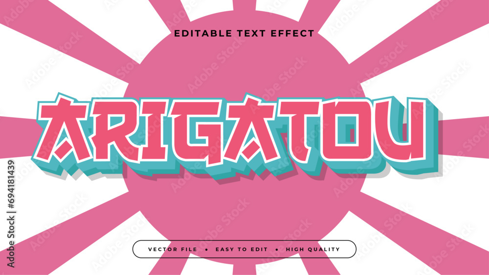 Pink and white arigatou 3d editable text effect - font style. Japan ...