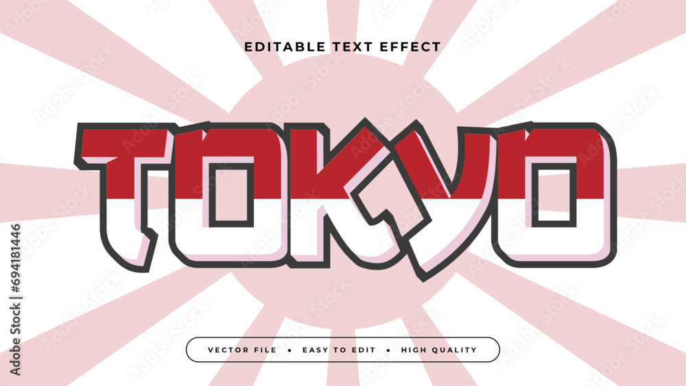 Tokyo red and white 3d editable text effect - font style. Japan ...