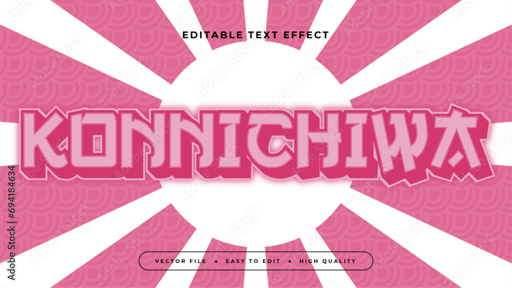 Konnichiwa pink and white 3d editable text effect - font style. Japan ...