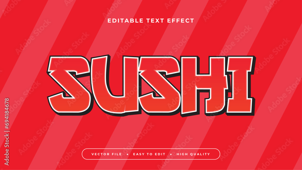 Sushi red and white 3d editable text effect - font style. Japan ...