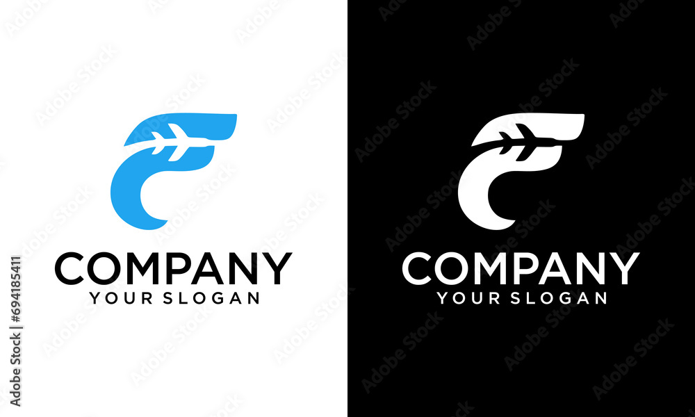 Creative Word mark logo formed negative space of plane in letter F ...
