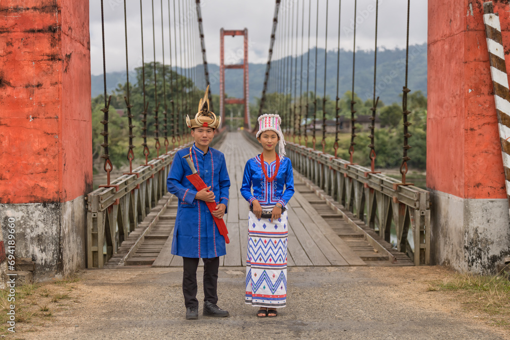 young couple of Rawang people in traditional Rawang dress at ...